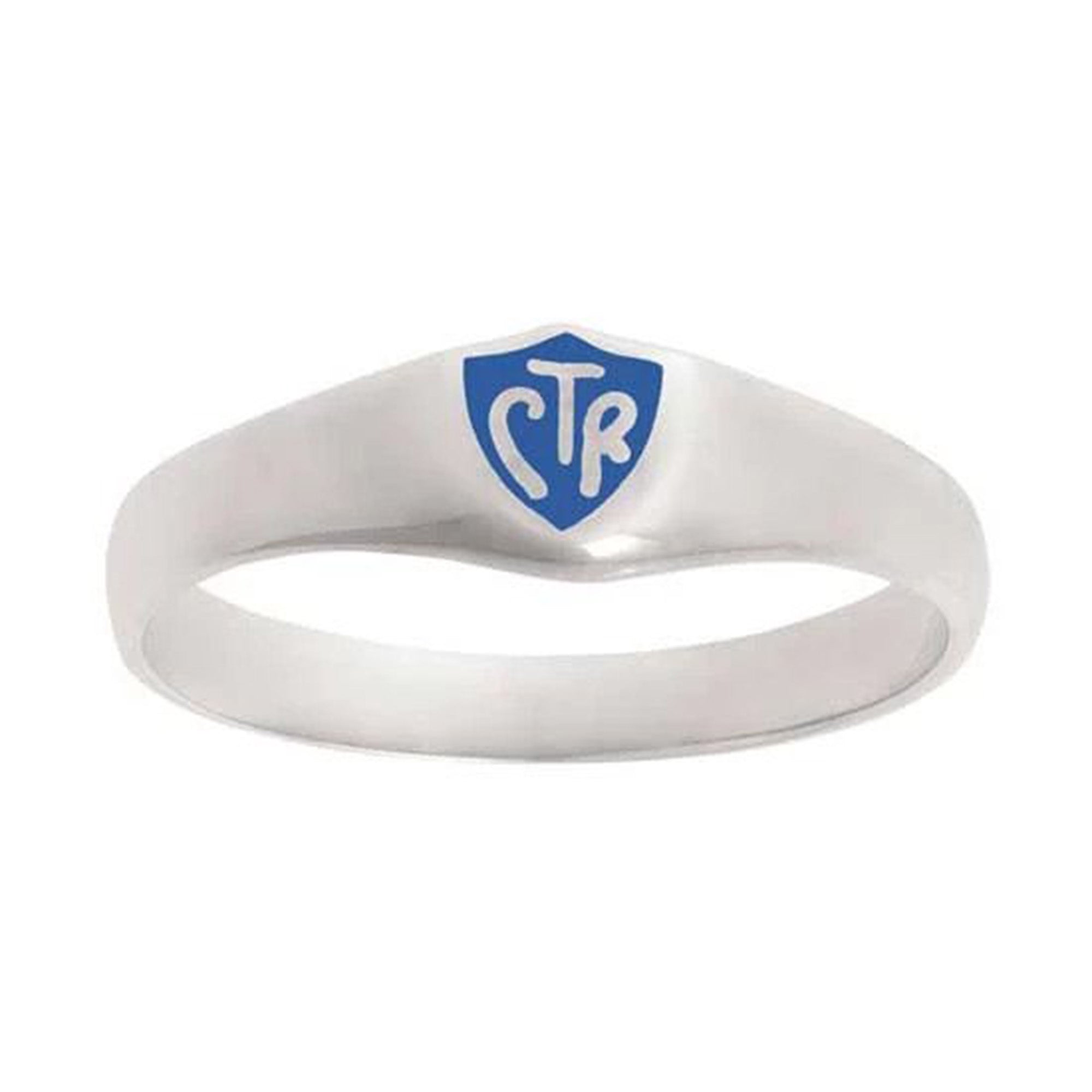 J56B Mormon LDS Unisex CTR Ring Silver Classic Blue Stainless Steel On ...